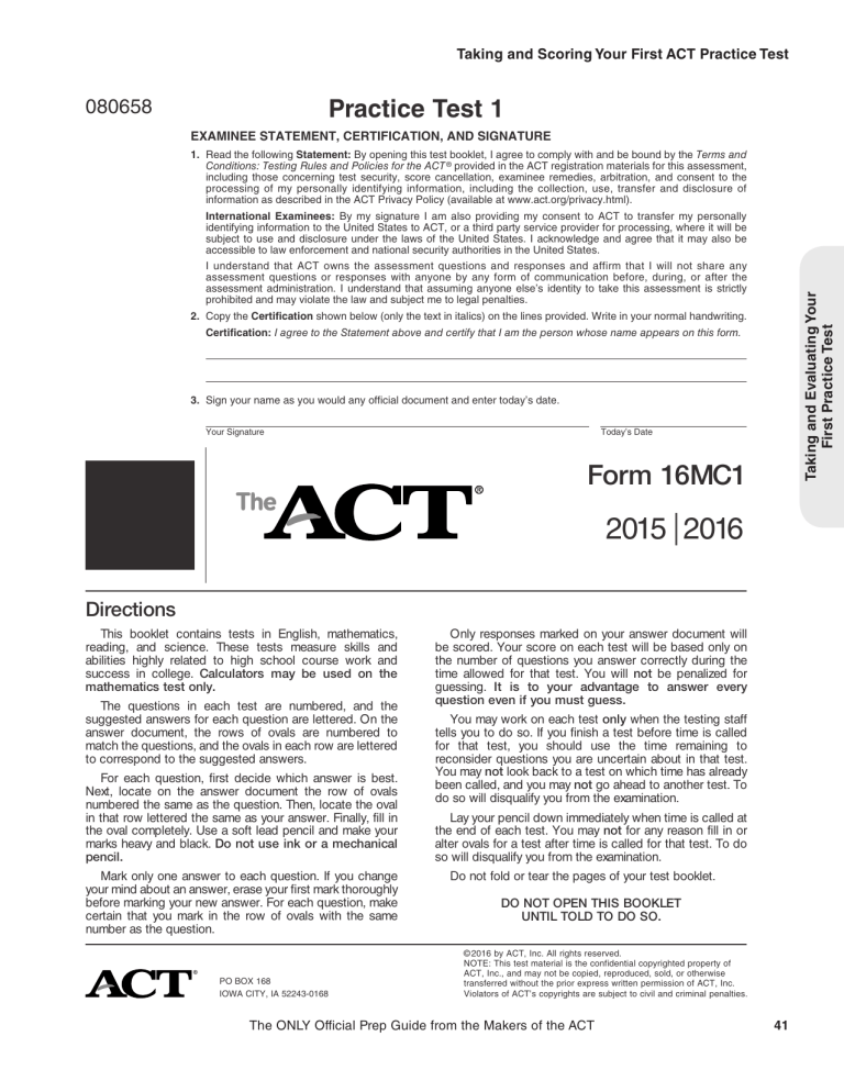 ACT Practice Test 1 - Official Prep Guide