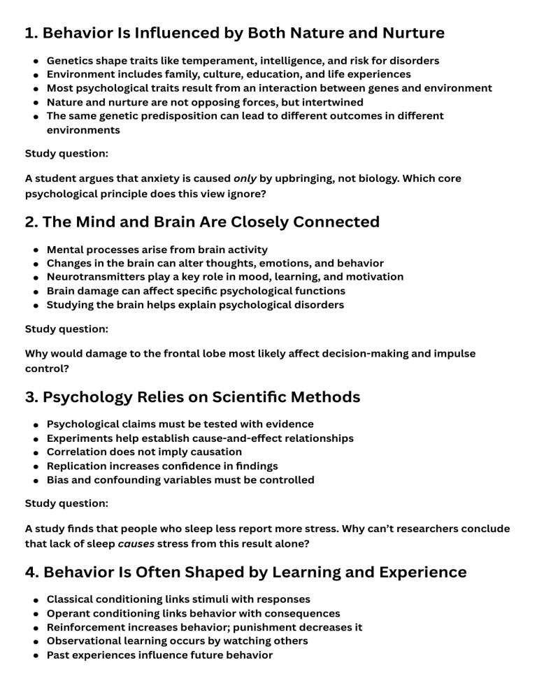 Introduction to Psychology Core Principles Study Guide