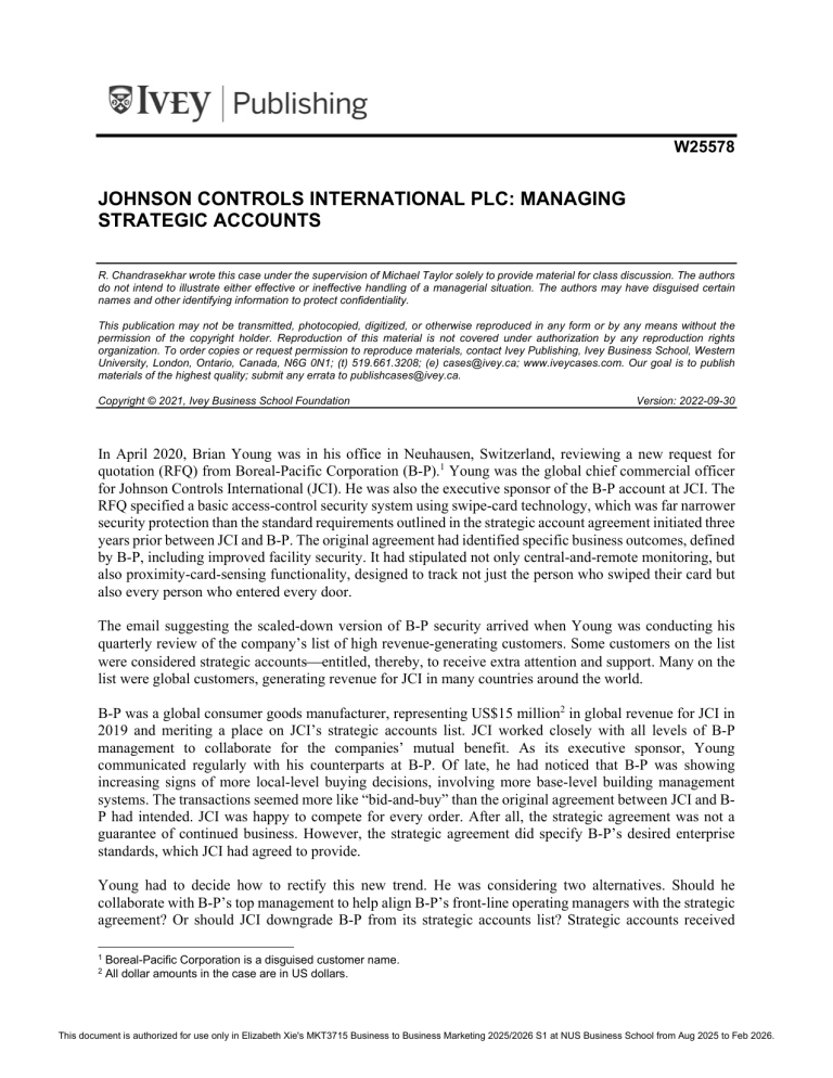 JCI Strategic Account Management Case Study