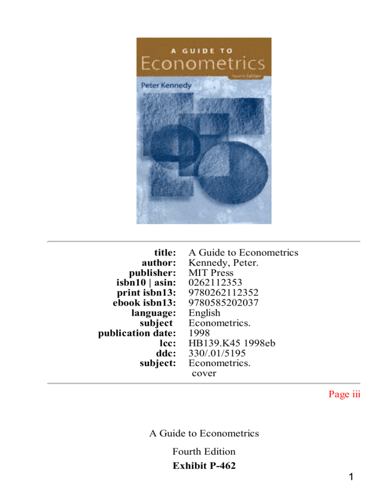 A Guide to Econometrics by Peter Kennedy