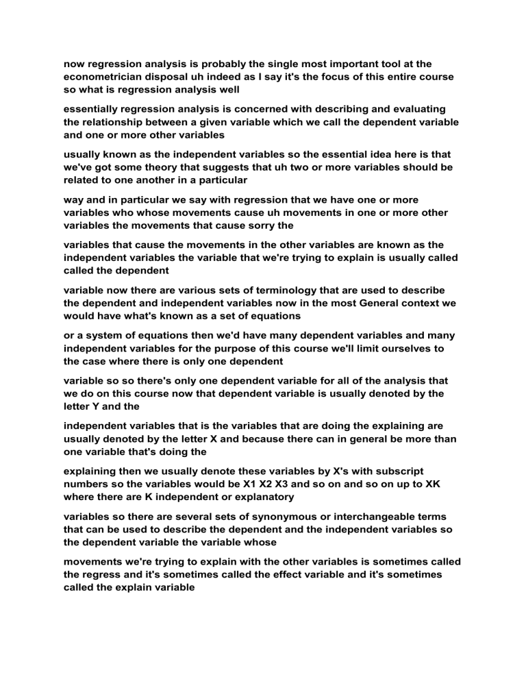 Econometrics Regression Analysis Lecture Notes