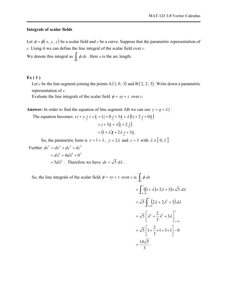 Vector Calculus: Line Integrals of Scalar Fields