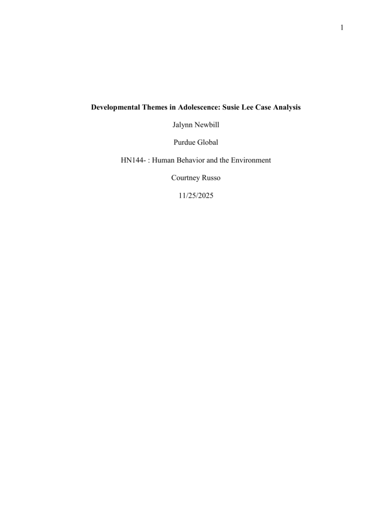 Susie Lee Adolescence Case Study Analysis