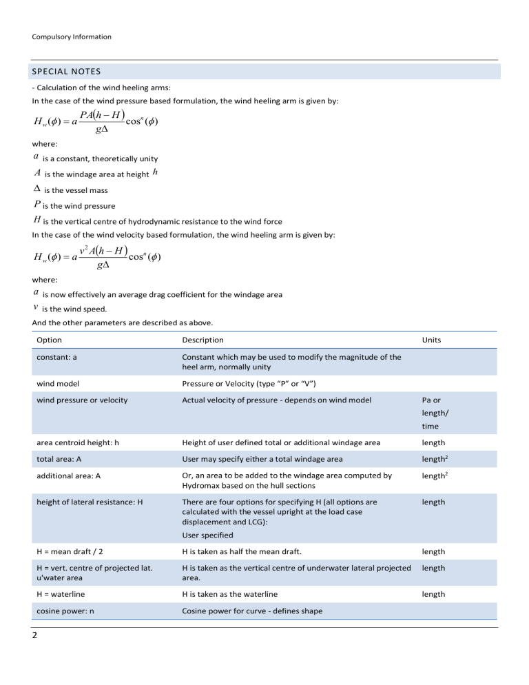 Wind Heeling Arm Calculation for Vessels
