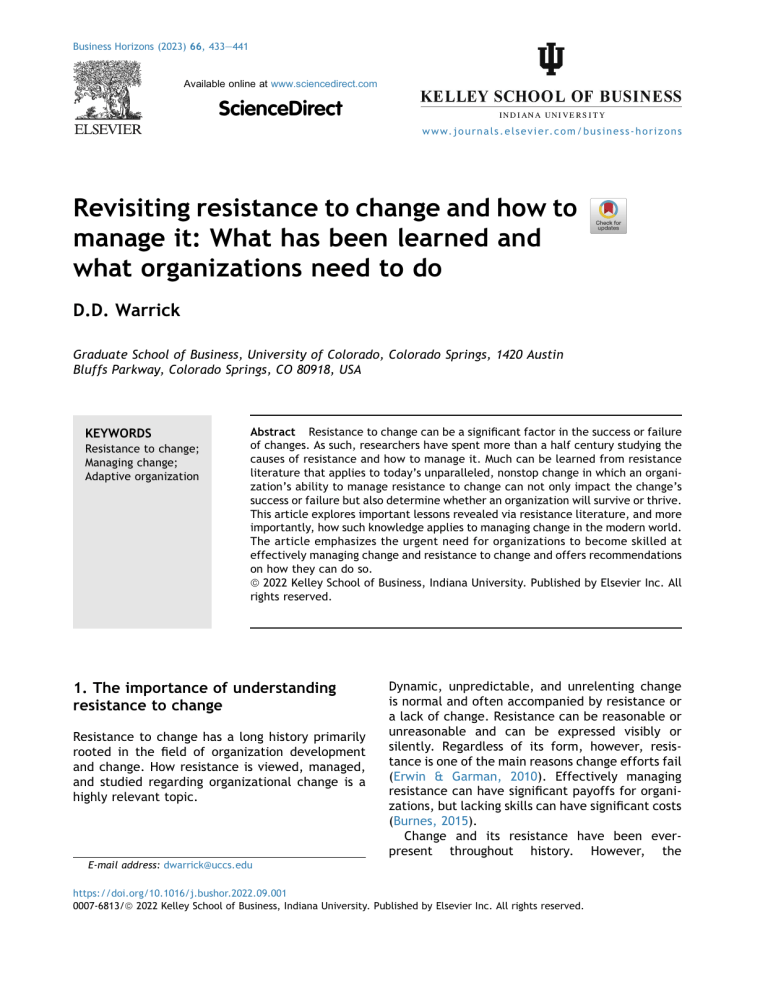Managing Resistance to Change in Organizations