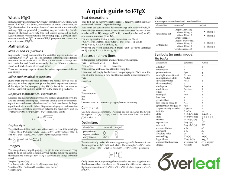 A Quick Guide to LaTeX Commands