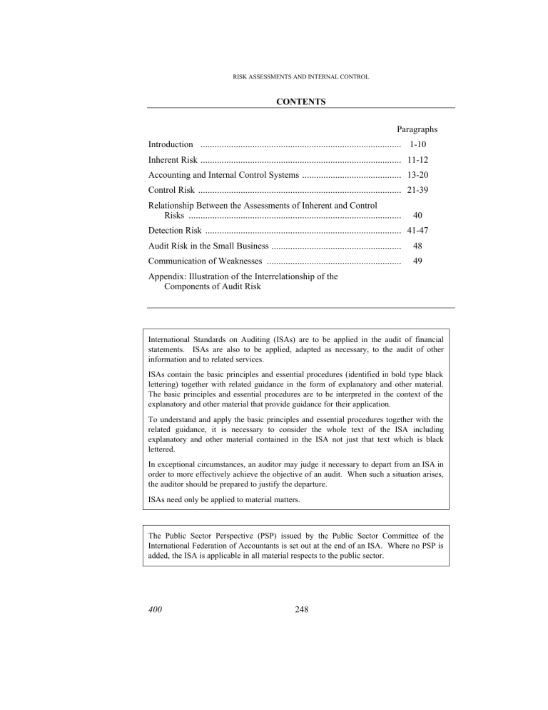 ISA 400: Risk Assessments and Internal Control Standards