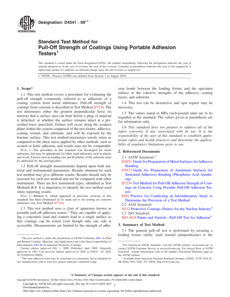 ASTM D4541: Pull-Off Adhesion Test for Coatings