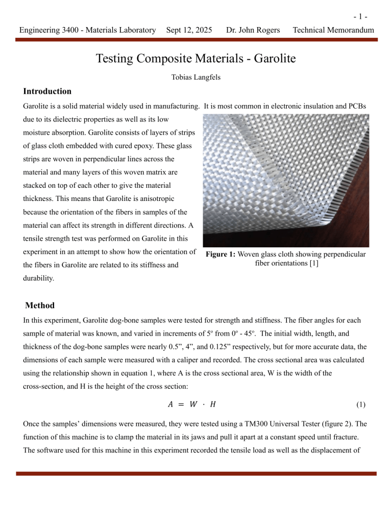 Garolite Composite Tensile Testing Lab Report