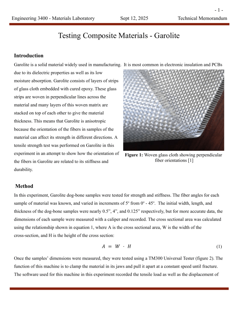 Engineering Lab Report: Tensile Testing of Garolite Composites