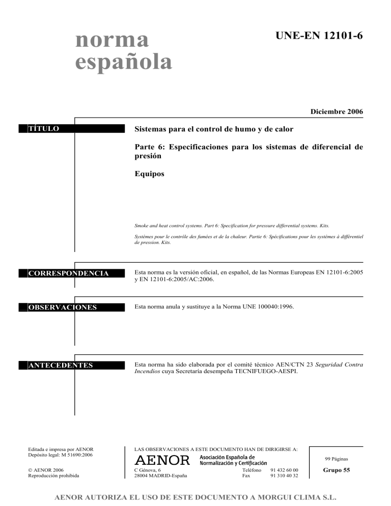 Norma UNE-EN 12101-6 de Control de Humos