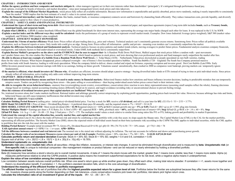 Finance Study Guide: Markets, Valuation, & Portfolio Theory