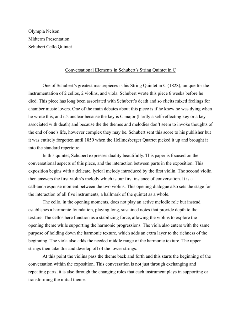 Schubert Cello Quintet Conversational Elements