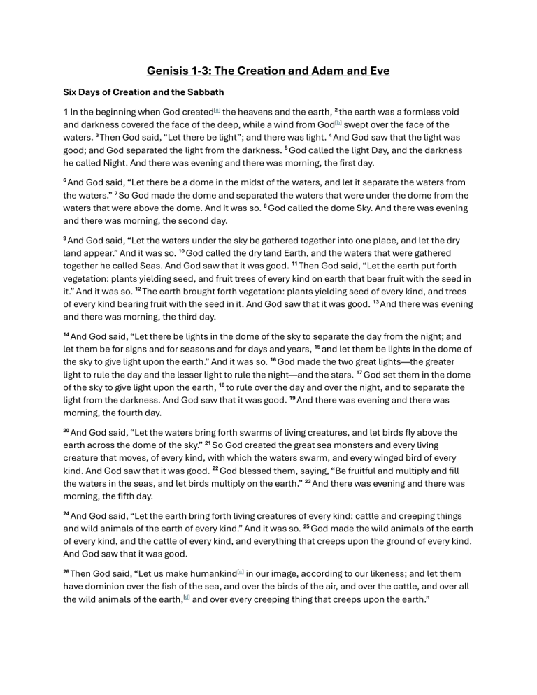 Genesis 1-3: The Creation, Adam & Eve Study Guide