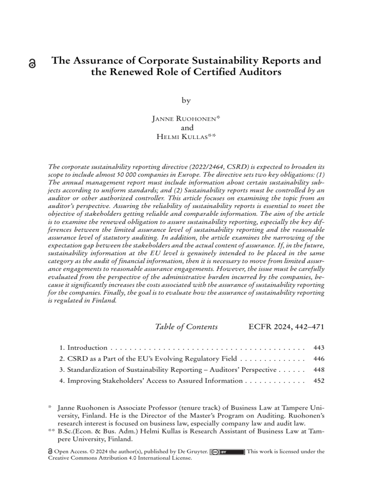 CSRD & Auditors' Role in Sustainability Reporting