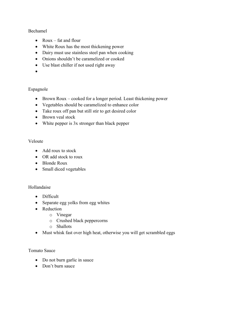 French Mother Sauces: Culinary Study Guide