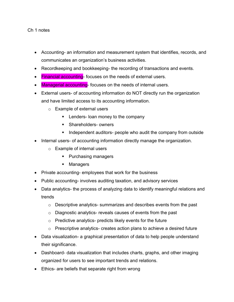 Chapter 1 Accounting Notes: Basics & Principles