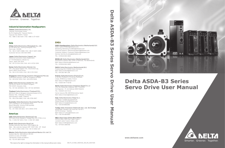 Delta ASDA-B3 Servo Drive User Manual & Guide