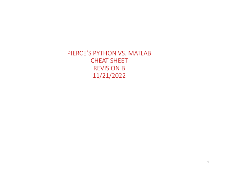 Python vs MATLAB Cheat Sheet
