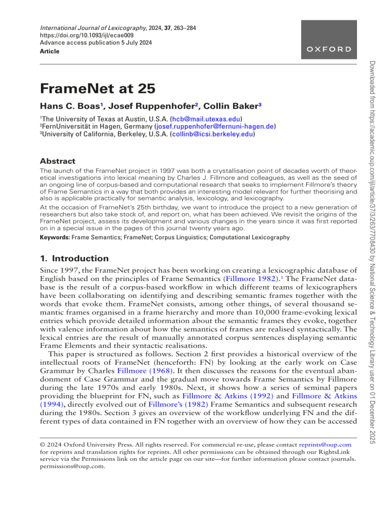 FrameNet at 25: History and Impact of Frame Semantics
