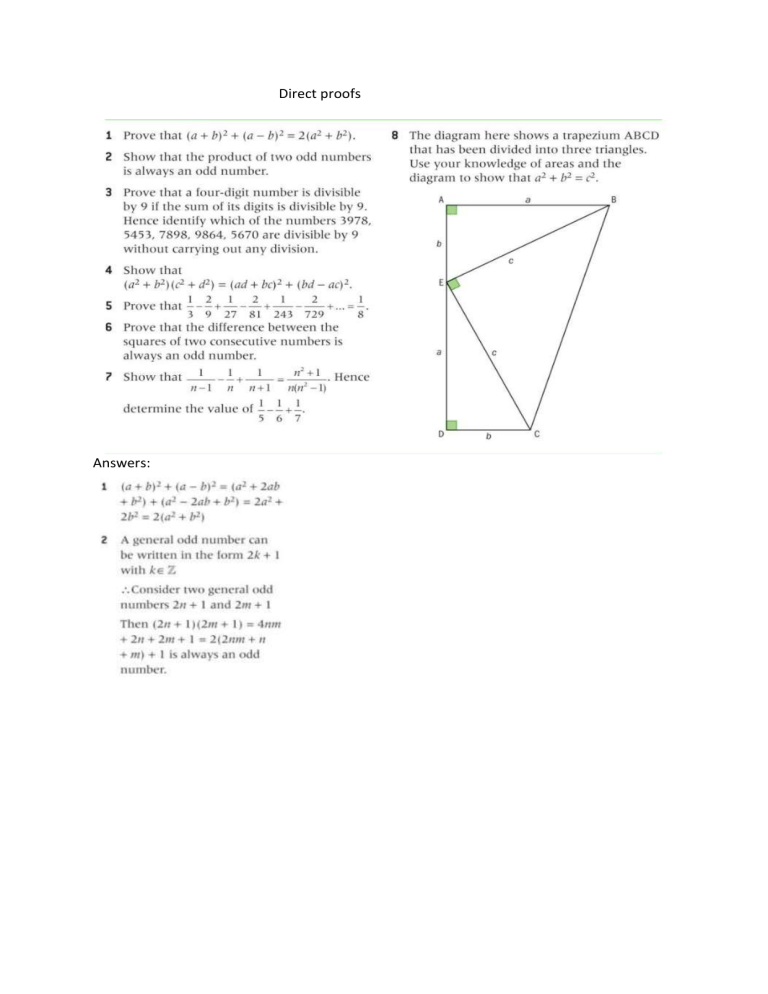 Direct Proofs Math Worksheet