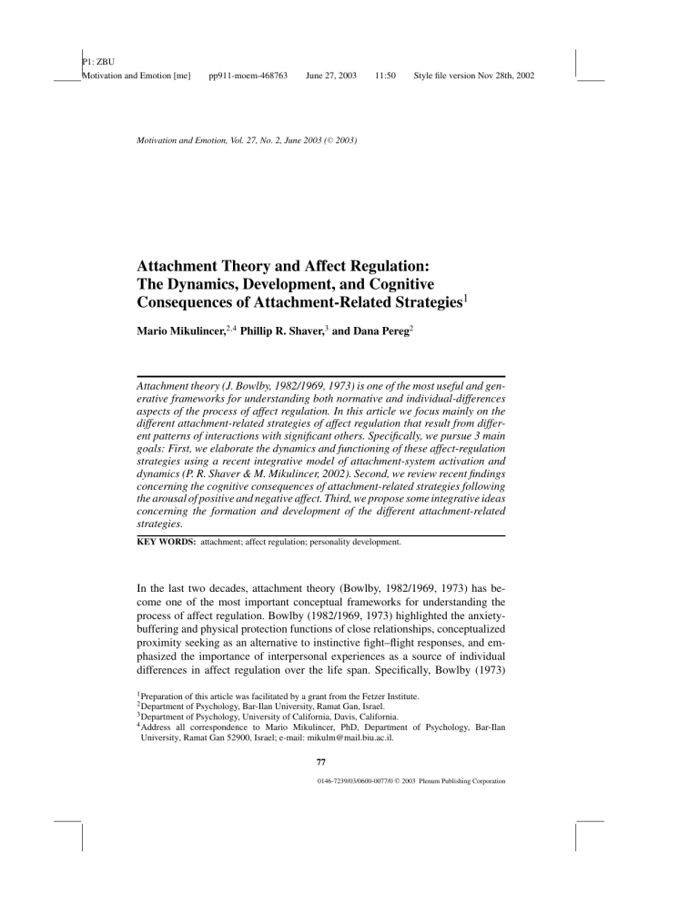 Attachment Theory & Affect Regulation
