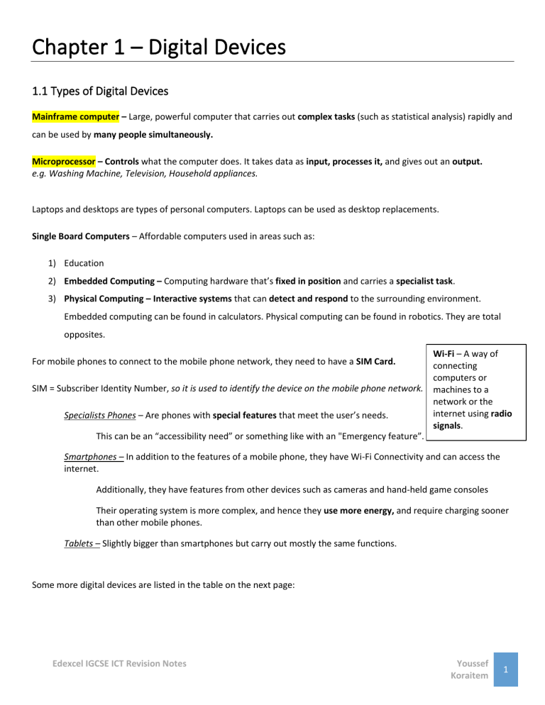 Edexcel IGCSE ICT Revision Notes Chapter 1