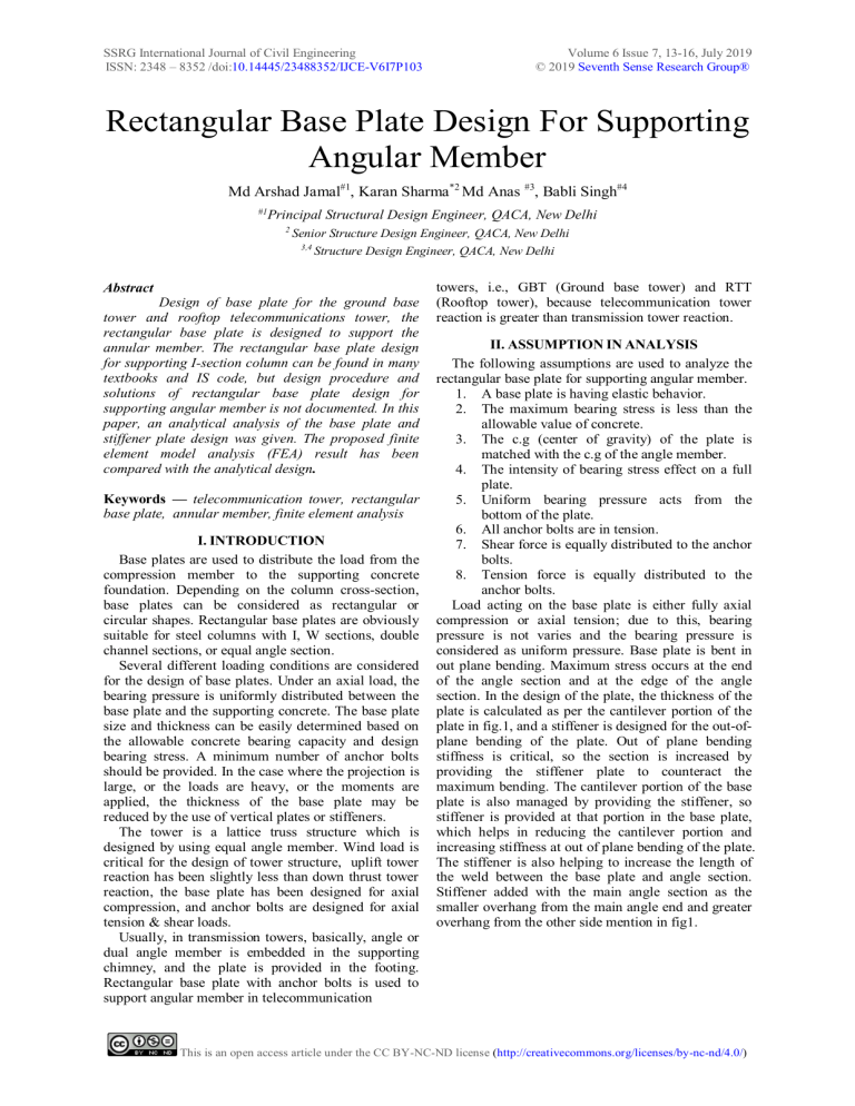 Rectangular Base Plate Design for Angular Members: FEA & Analytical Methods