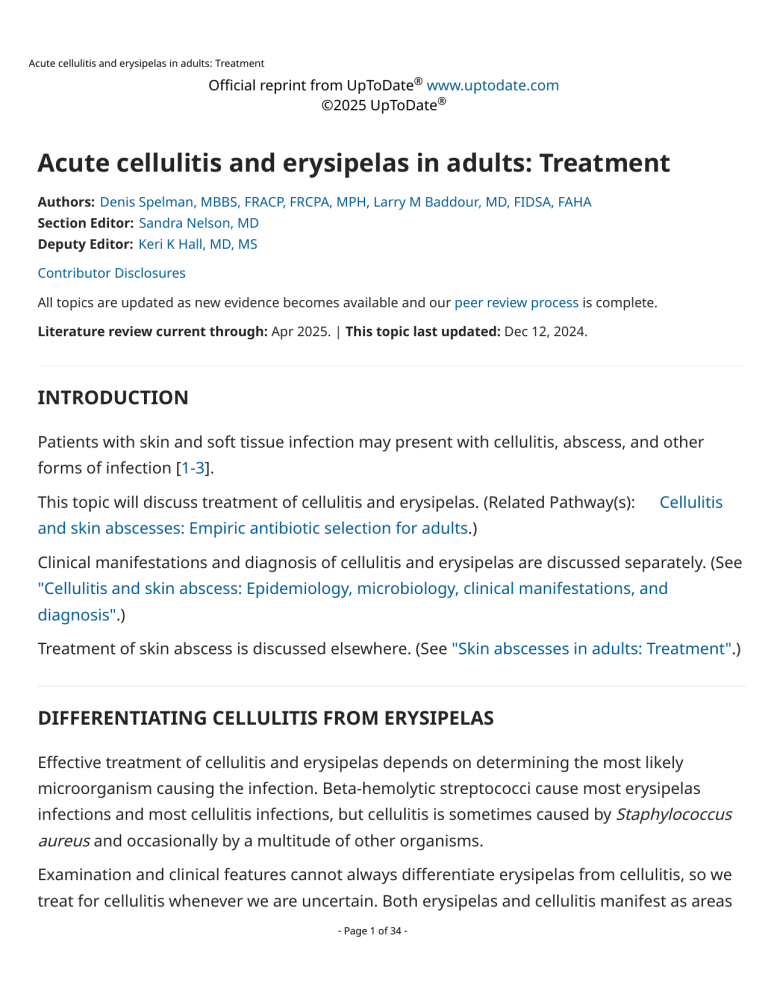 Cellulitis & Erysipelas Treatment in Adults