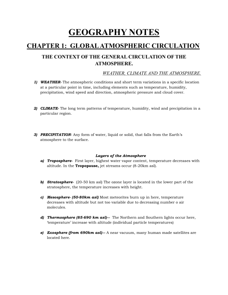 Geography Notes: Atmosphere & Weather