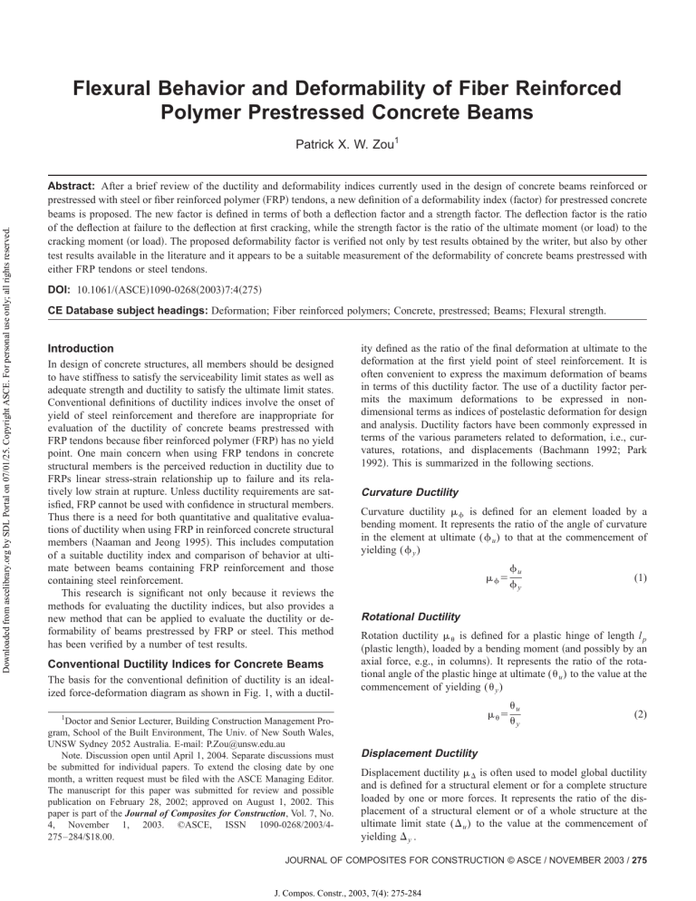 FRP Prestressed Concrete Beam Deformability