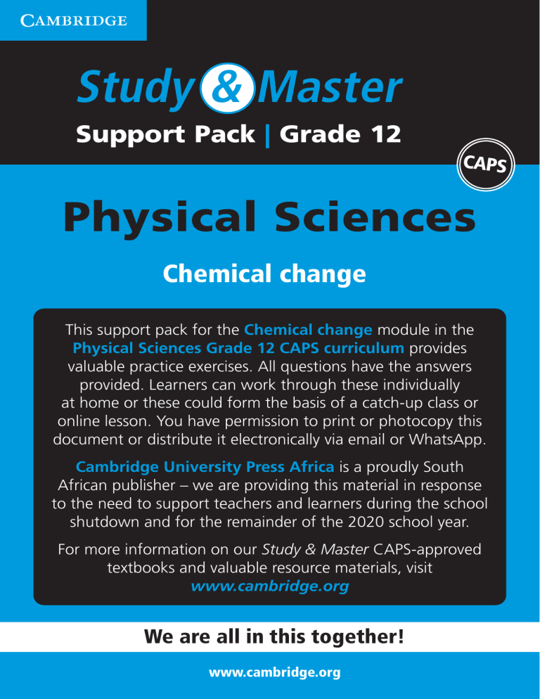 Grade 12 Chemical Change Revision Pack