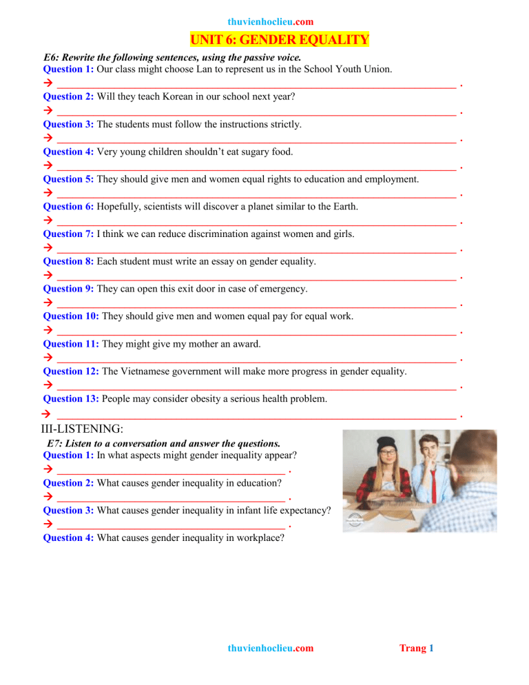 Gender Equality English Worksheet