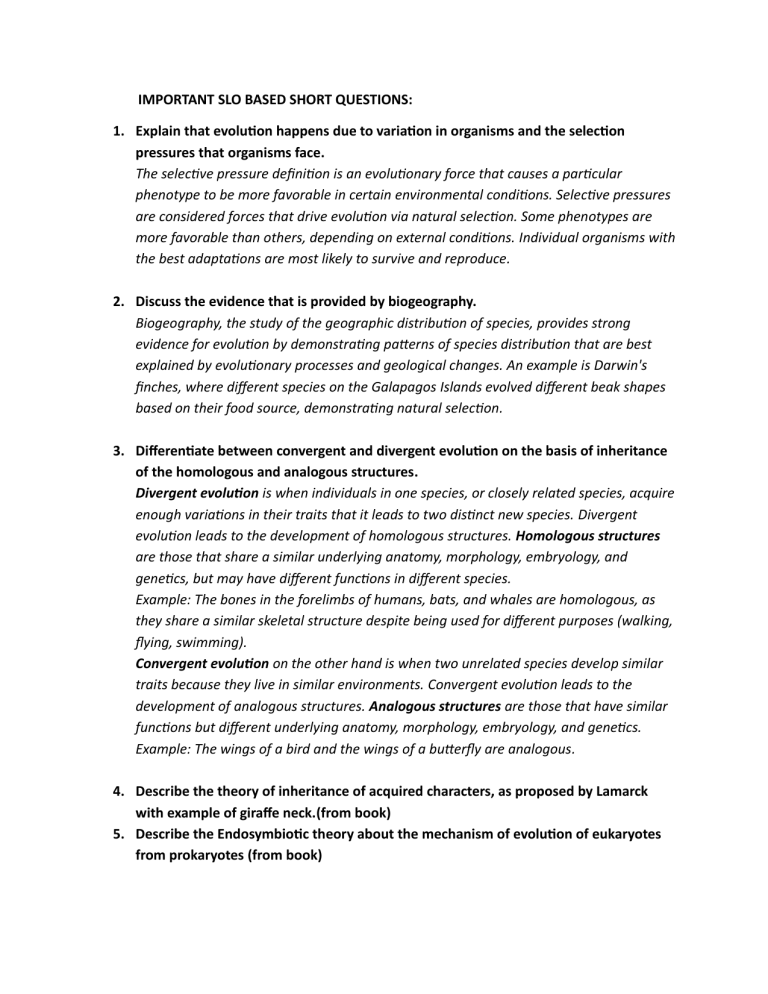 Biology Study Guide | Evolution & Genetics