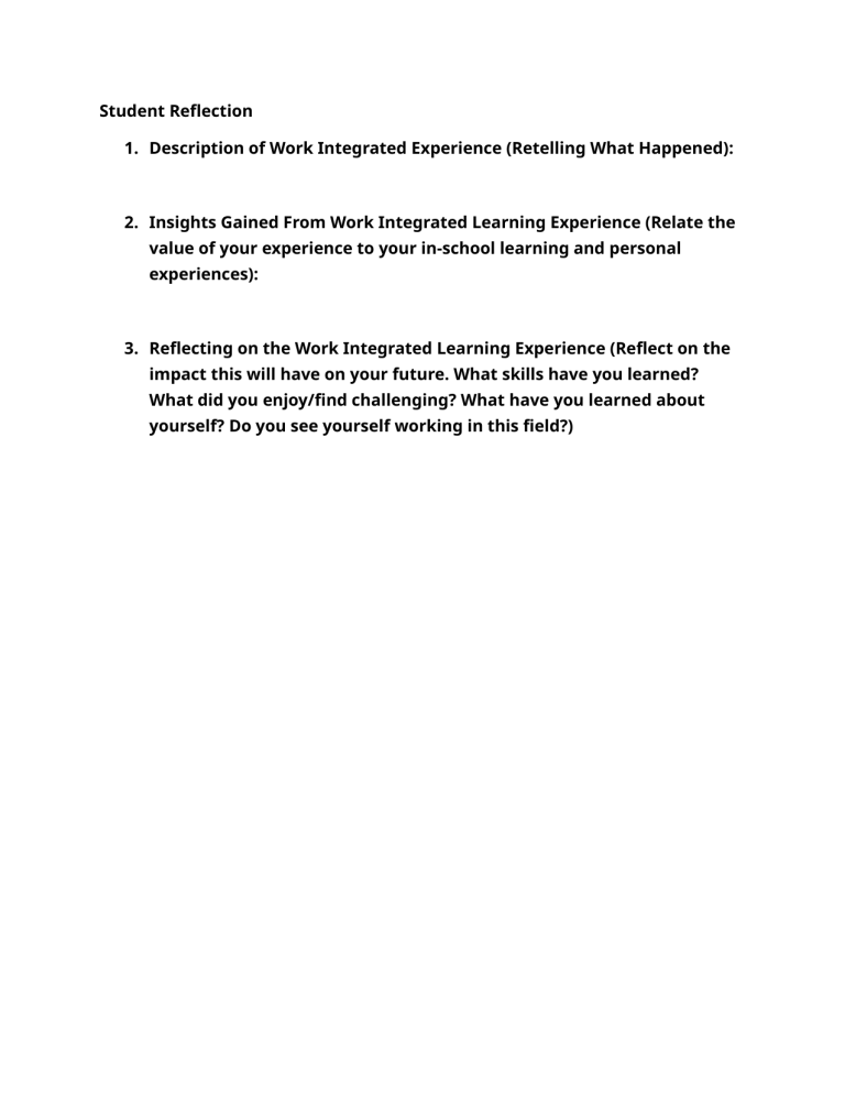 Student Work Integrated Learning Reflection Template