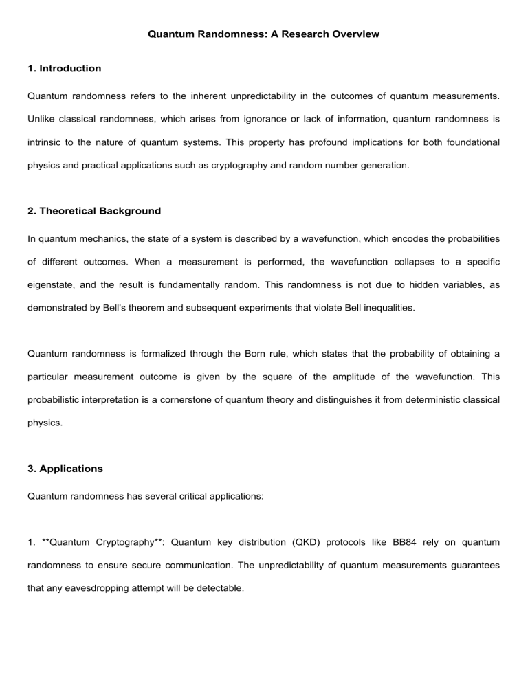 Quantum Randomness Research Paper