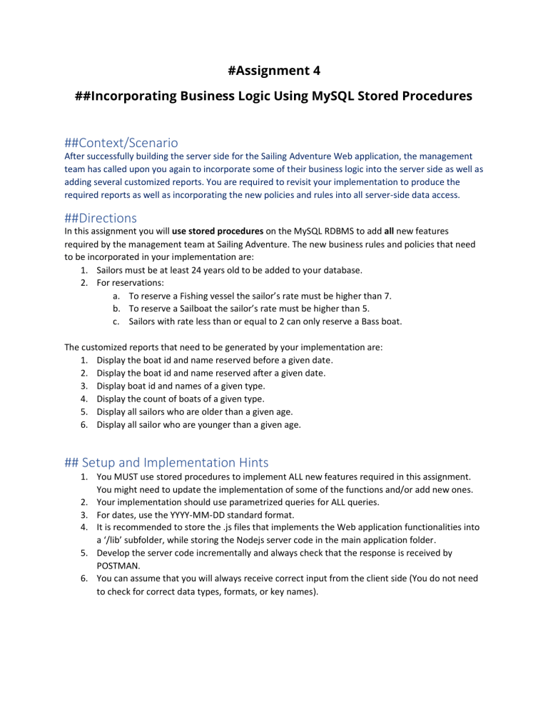 MySQL Stored Procedures Assignment