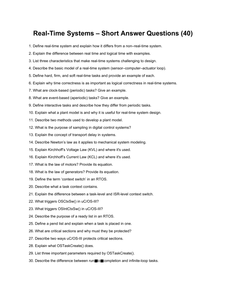 Real-Time Systems Short Answer Questions