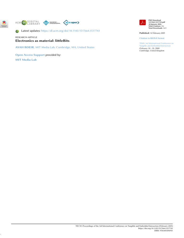 Electronics as Material: littleBits Research Article