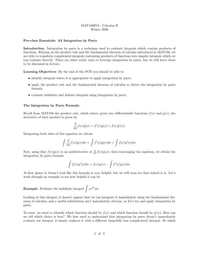Calculus II: Integration by Parts Guide