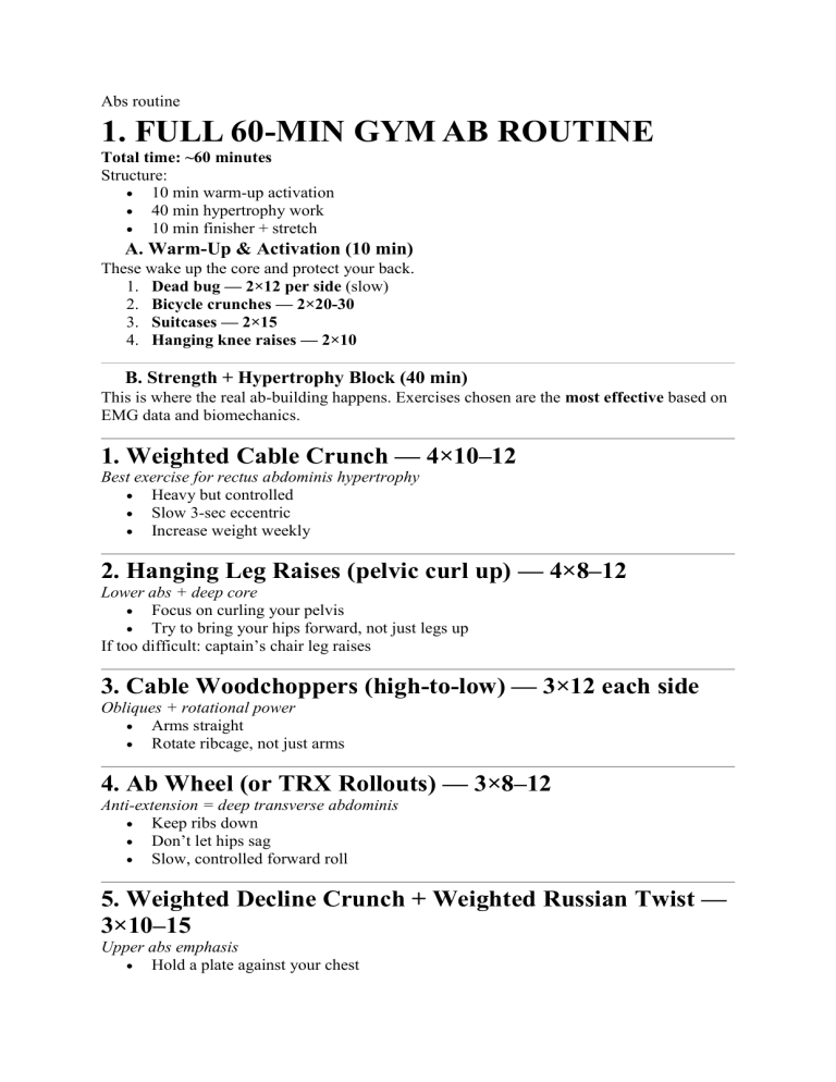 Full Gym & Home Ab Workout Guide