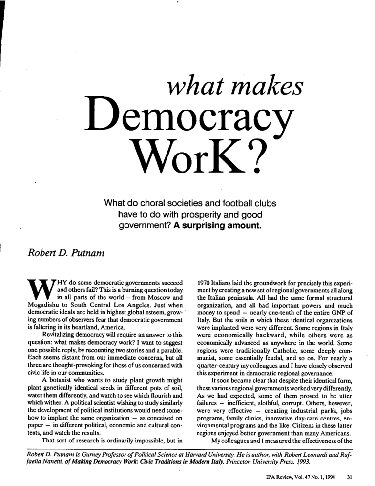 What Makes Democracy Work? Social Capital Explained