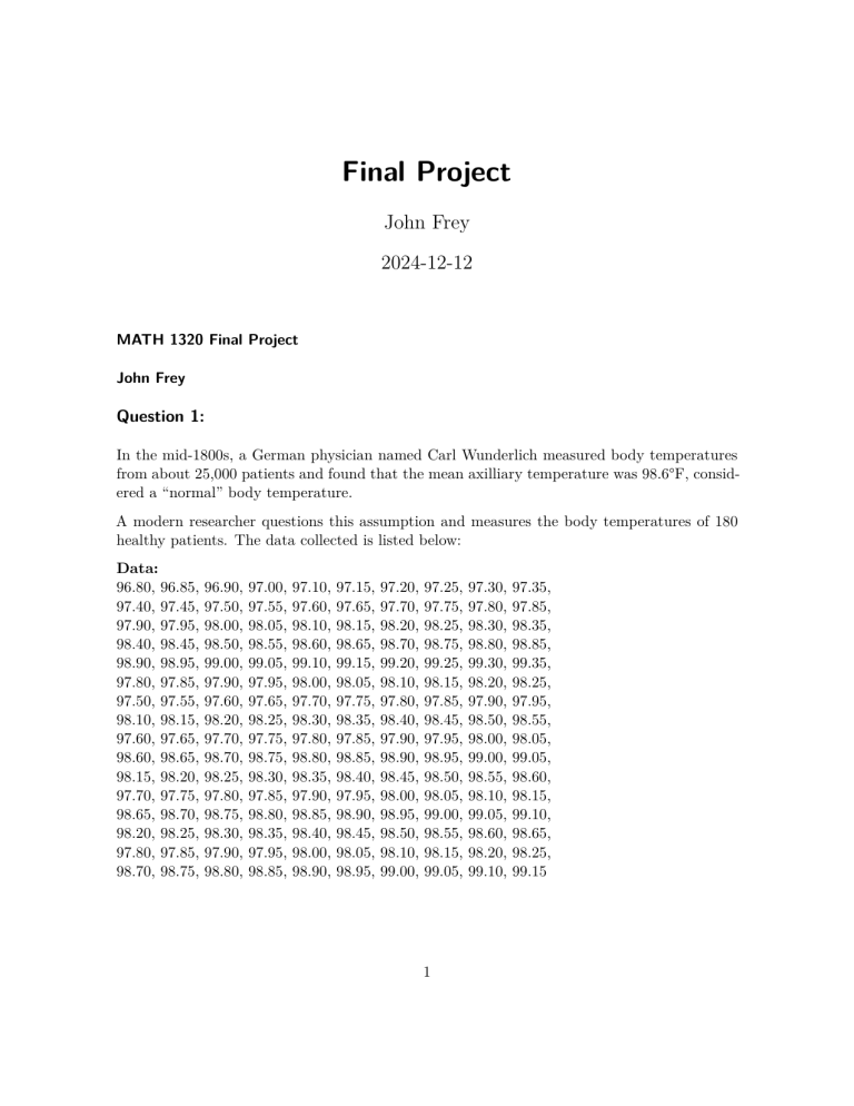 MATH 1320 Final Project Solutions