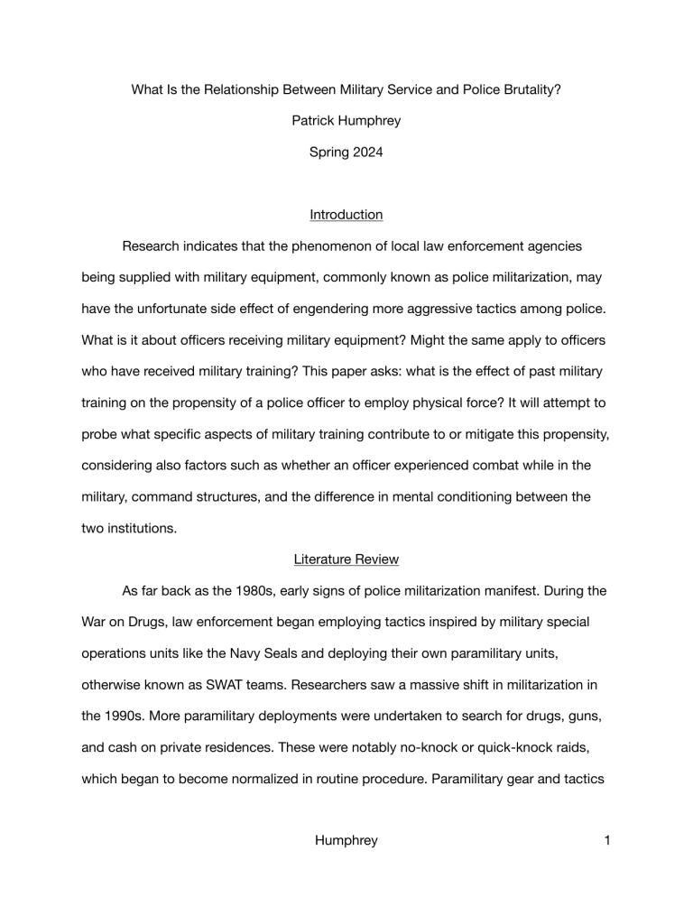 Military Service & Police Brutality: A Study