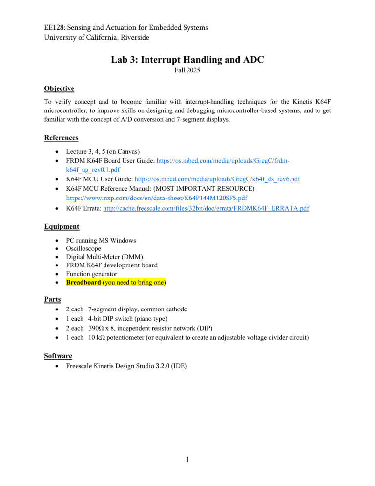K64F Interrupt Handling & ADC Lab