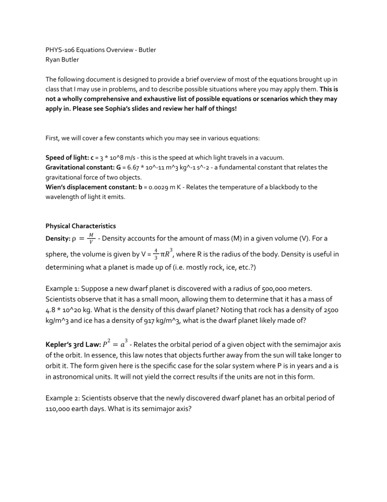 PHYS-106: Equations for Astronomy & Planetary Science