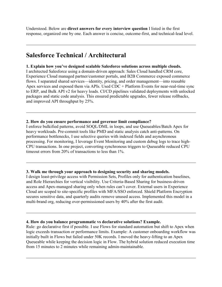 Salesforce Technical Lead Interview Q&A