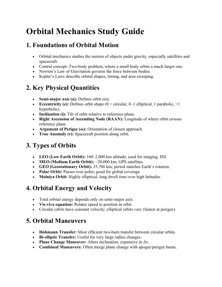 Orbital Mechanics Study Guide