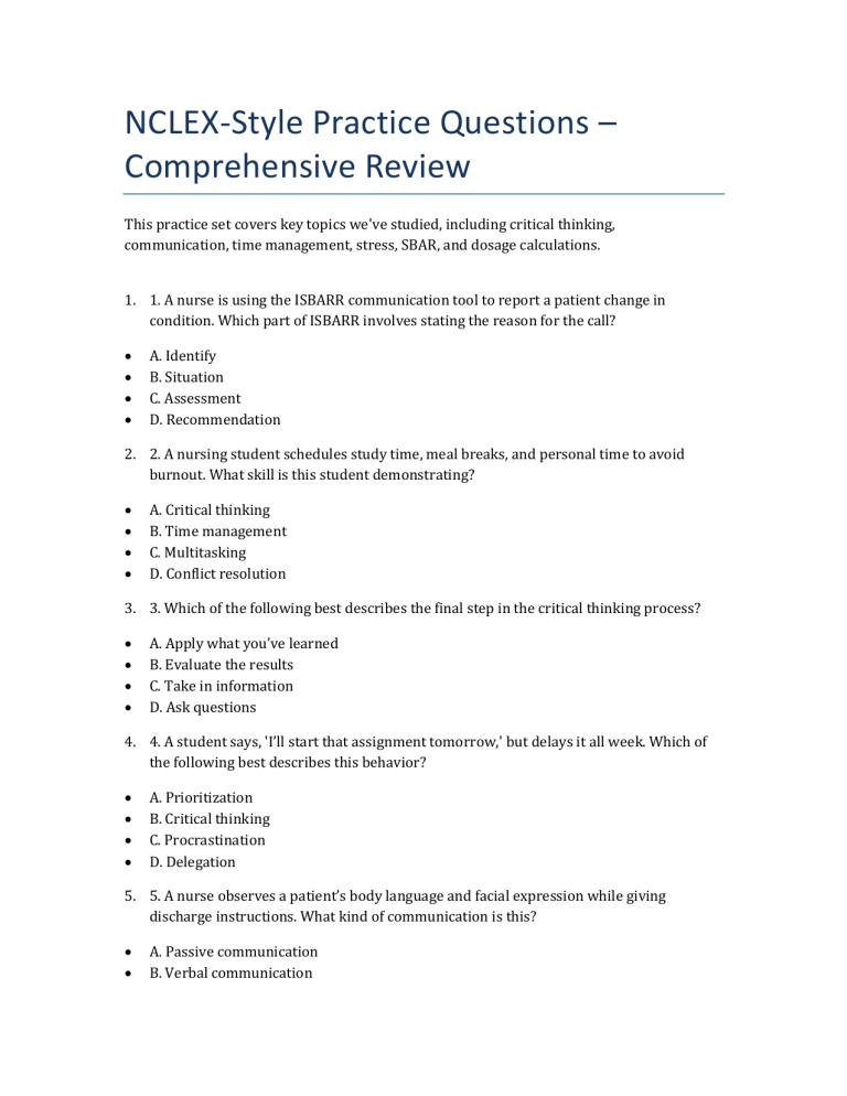 Dose calc NCLEX Style Practice Questions Review