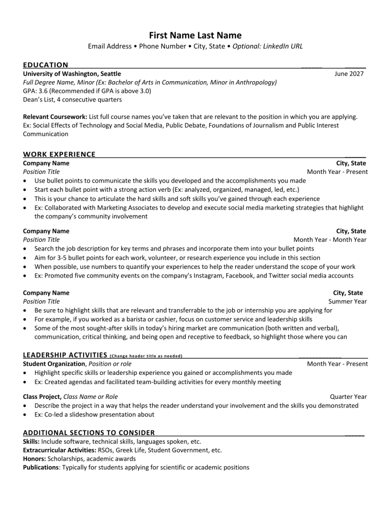 College Resume Template & Writing Guide